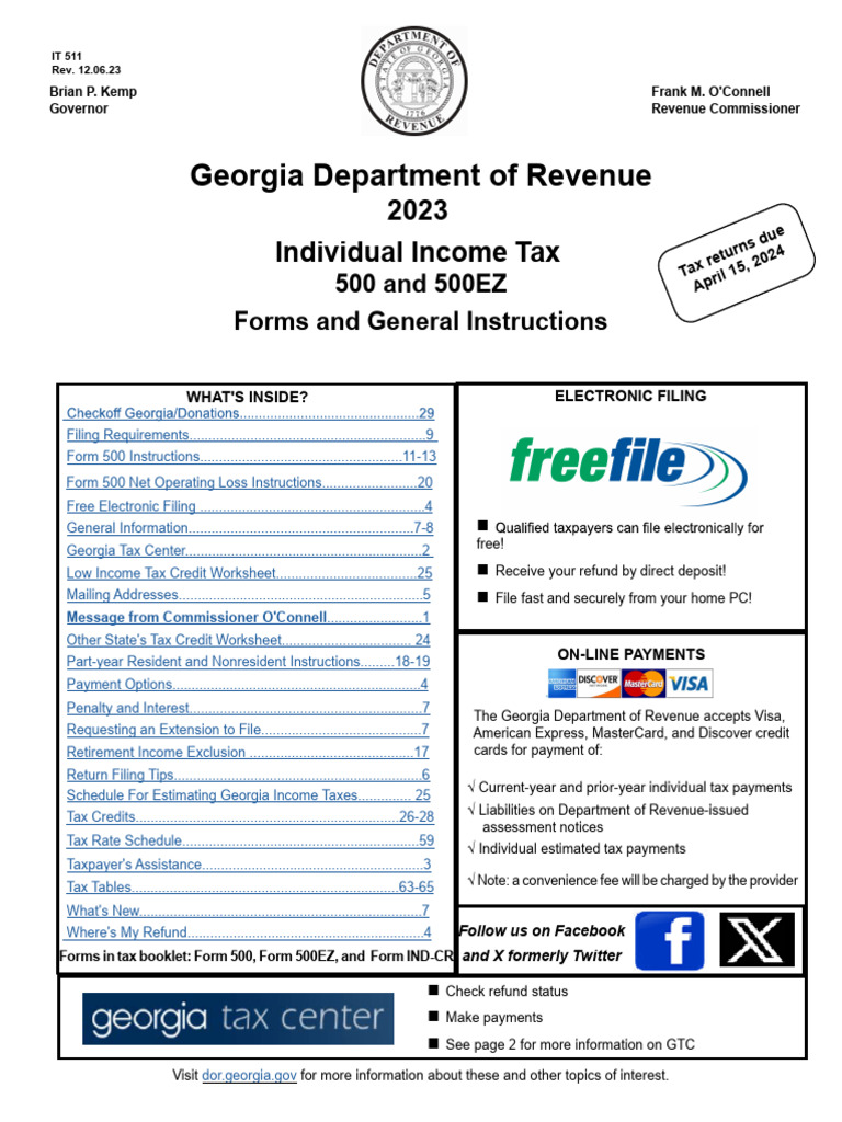 Georgia 2023 Individual Tax Guide | PDF | Tax Refund | Irs Tax Forms