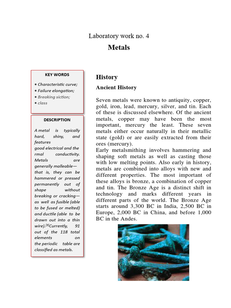 Laboratory Work No.4 - Metals | PDF | Metals | Alchemy
