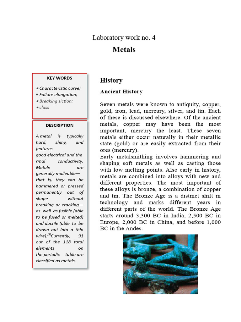 Laboratory Work No.4 - Metals | PDF | Metals | Alchemy
