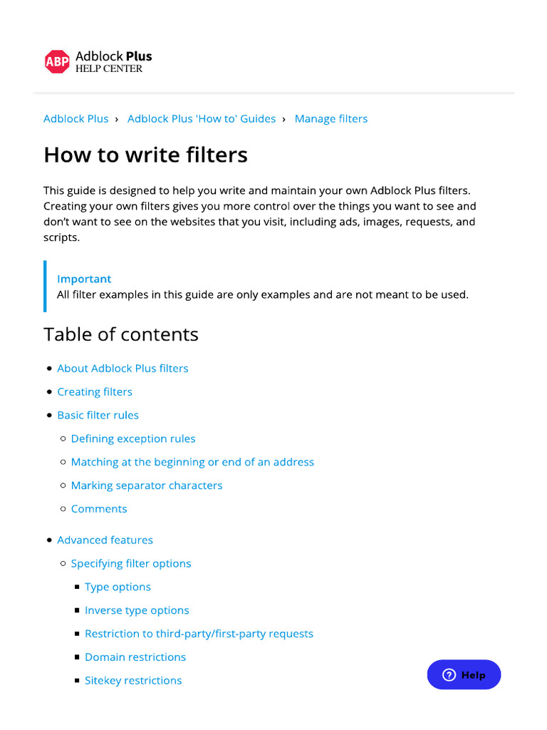 How To Write Filters - Adblock Plus | PDF | World Wide Web | Internet & Web