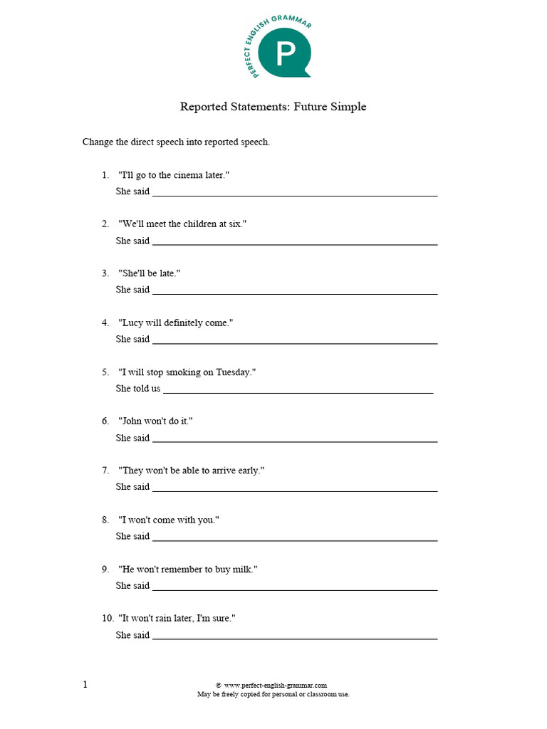 Future Simple in Reported Speech Exercises | PDF