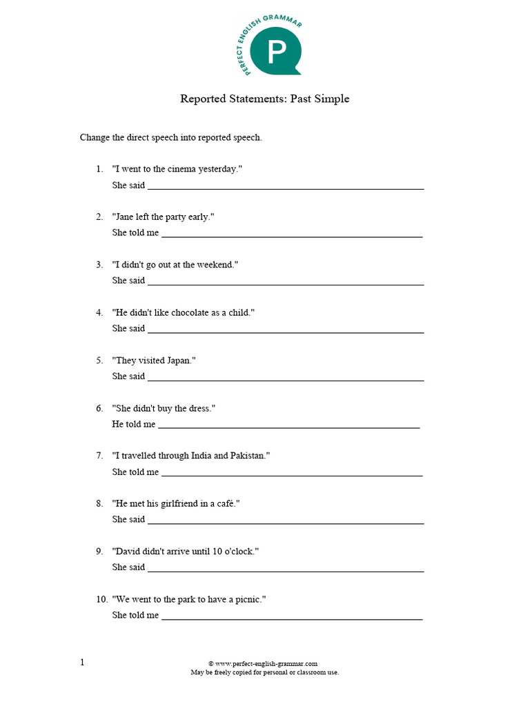 Reported Statements Past Simple | PDF | Foods