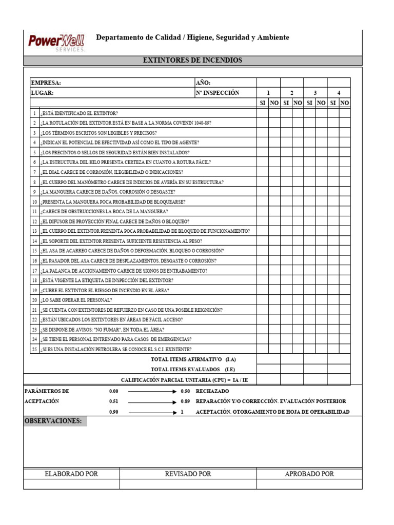 Form Insp Extintores PWS | PDF