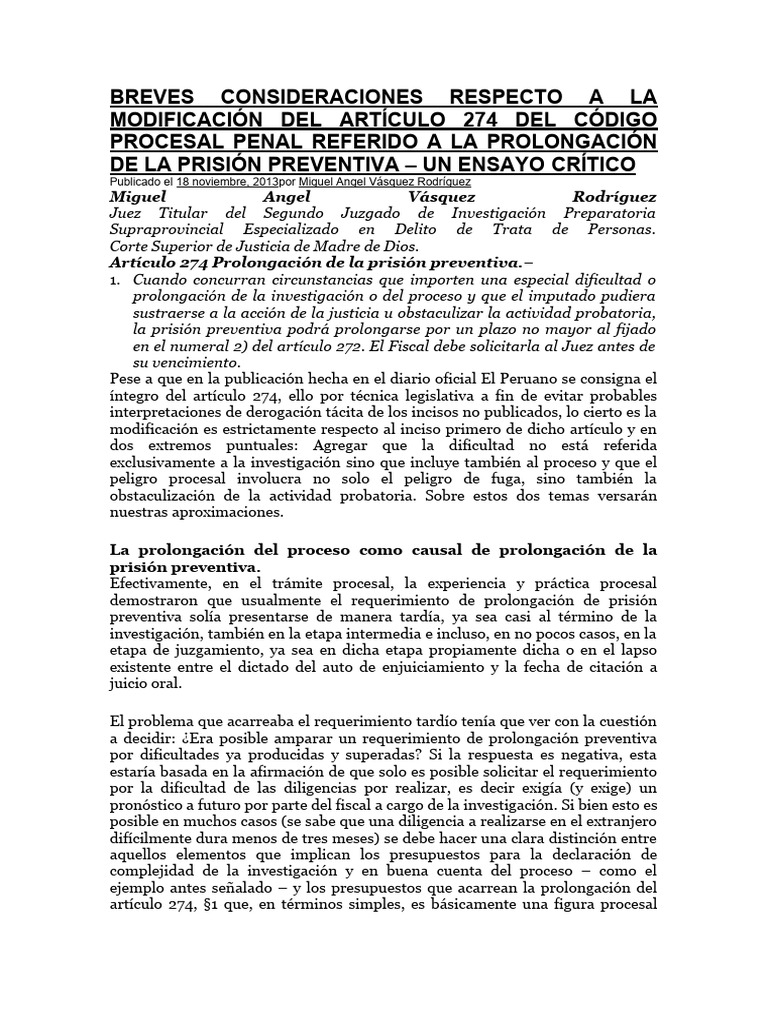Breves Consideraciones Respecto A La Modificación Del Artículo 274 Del ...