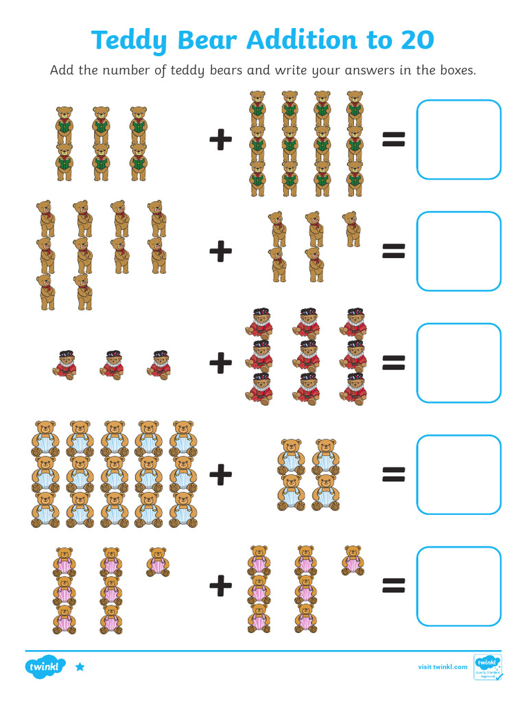 T N 10289 Teddy Bear Themed Addition Up To 20 Activity Sheet | PDF