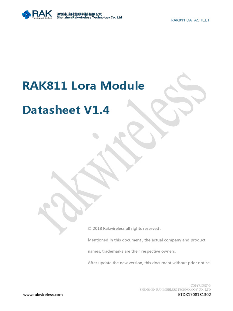 RAK811 LoRa Module Datasheet V1.4 | PDF | Computing | Computer Science