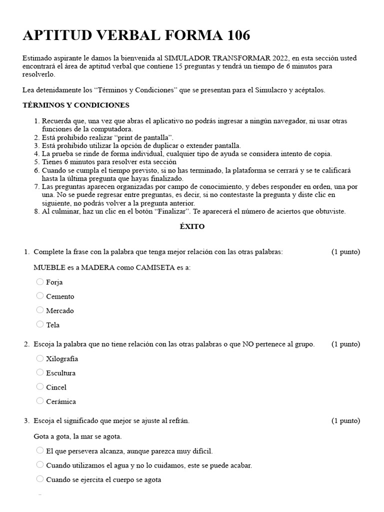 Aptitud Verbal Forma 106 | PDF