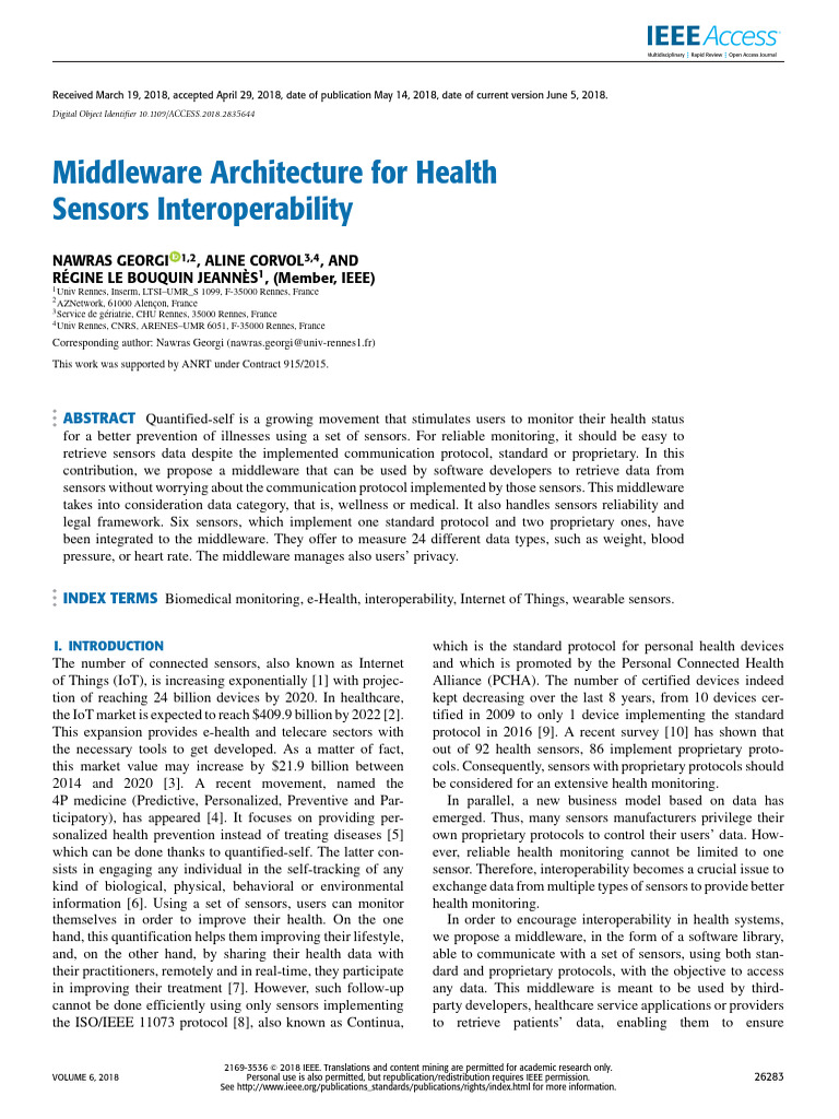Middleware Architecture For Health Sensors Interoperability | PDF | Android (Operating System ...