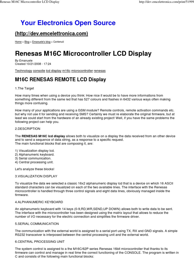 M16C Microcontroller LCD Project Guide | PDF | Computer Keyboard ...