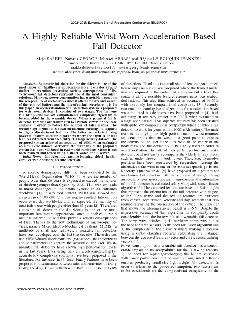 A Highly Reliable Wrist-Worn Acceleration-Based Fall Detector | PDF ...