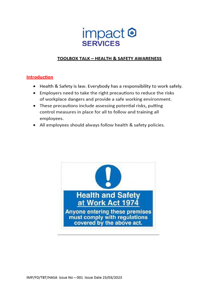TBT (3) - General HS Awareness | PDF | Occupational Safety And Health ...