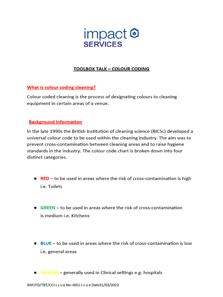 TBT (1) - Colour Coding | PDF | Hygiene | Medicine