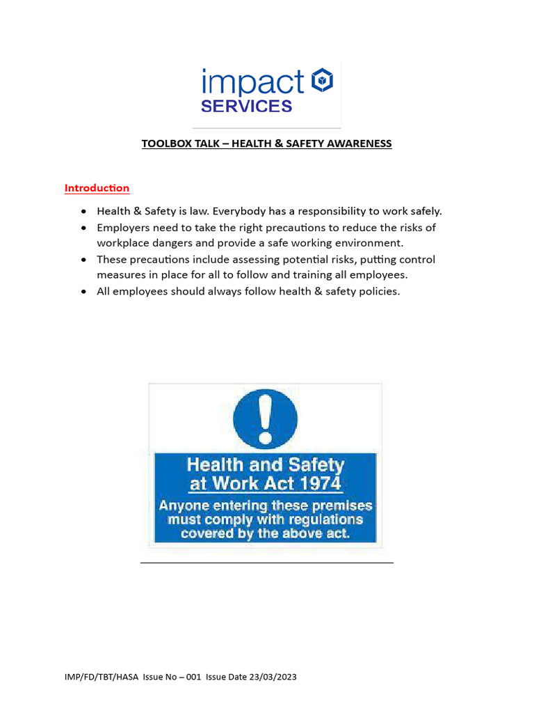 TBT (3) - General HS Awareness | PDF | Occupational Safety And Health ...