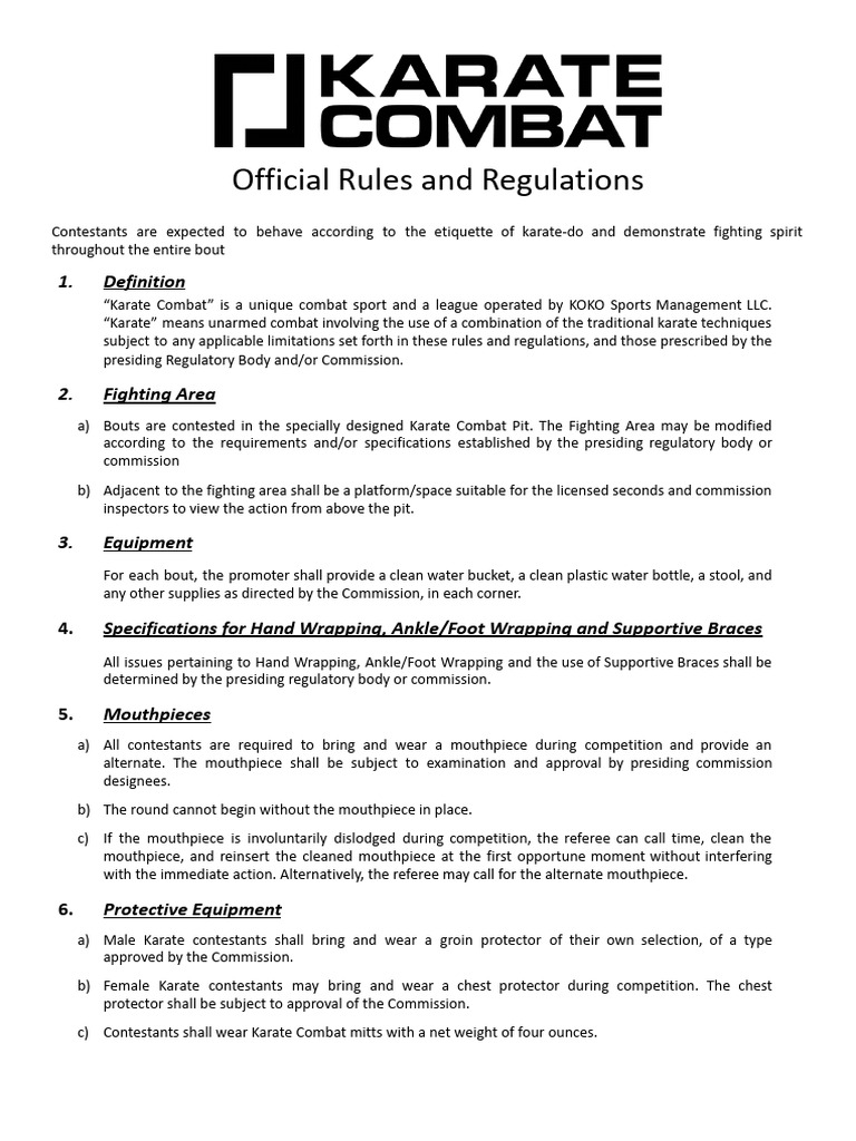 Official Karate Combat Rules and Regulations - 2022 - v3 | PDF | Dehydration | Referee