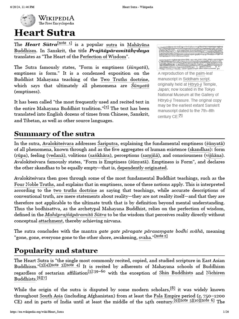 Heart Sutra - Wikipedia | Download Free PDF | Śūnyatā | Indian Philosophy