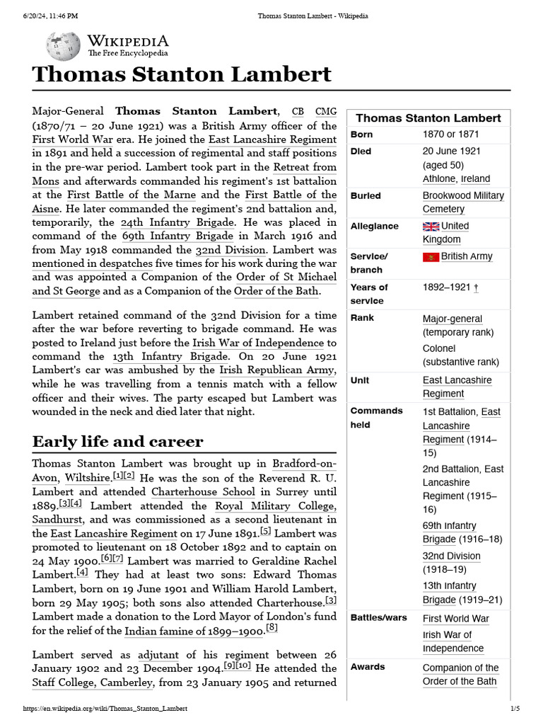 Major-General Thomas Stanton Lambert | PDF | Military Organization ...
