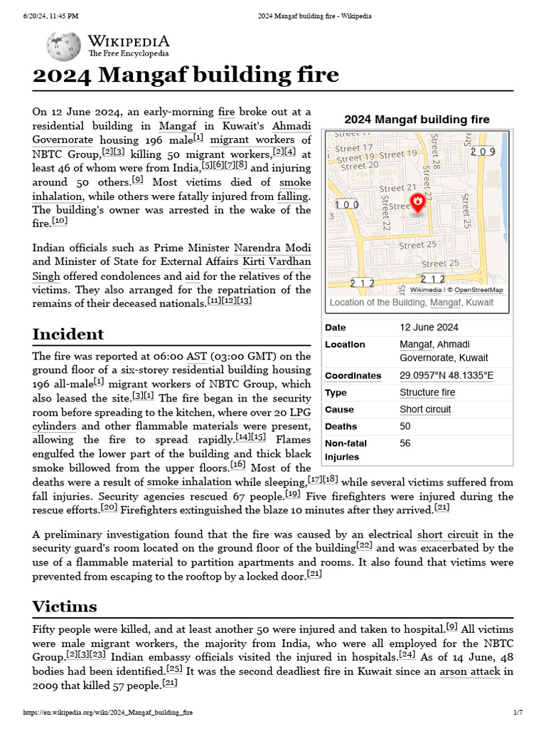 2024 Mangaf Building Fire - Wikipedia | PDF