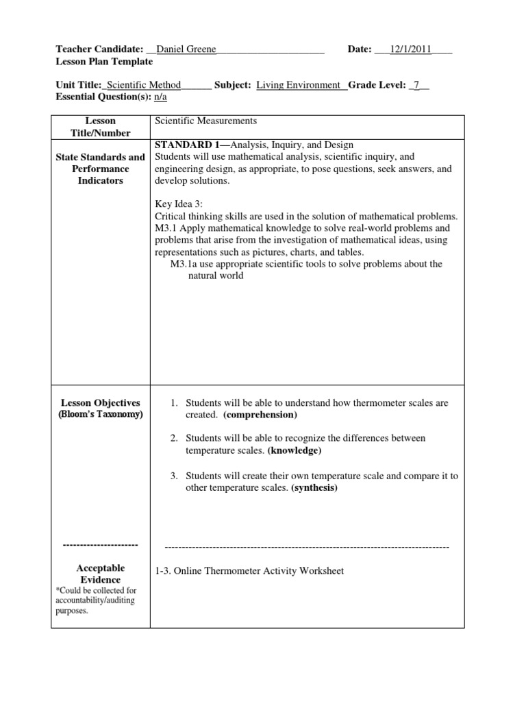 Scientific Measurements Lesson Plan | PDF | Thermometer | Temperature