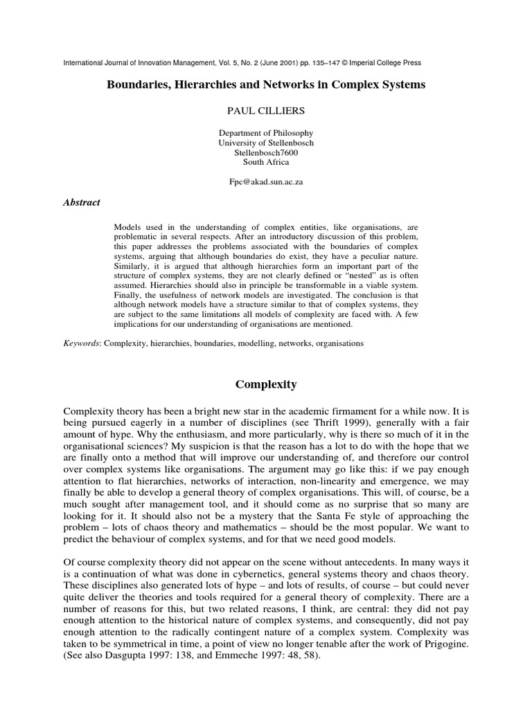 Cilliers 2001 Boundaries Hierarchies and Networks | PDF | System | Science