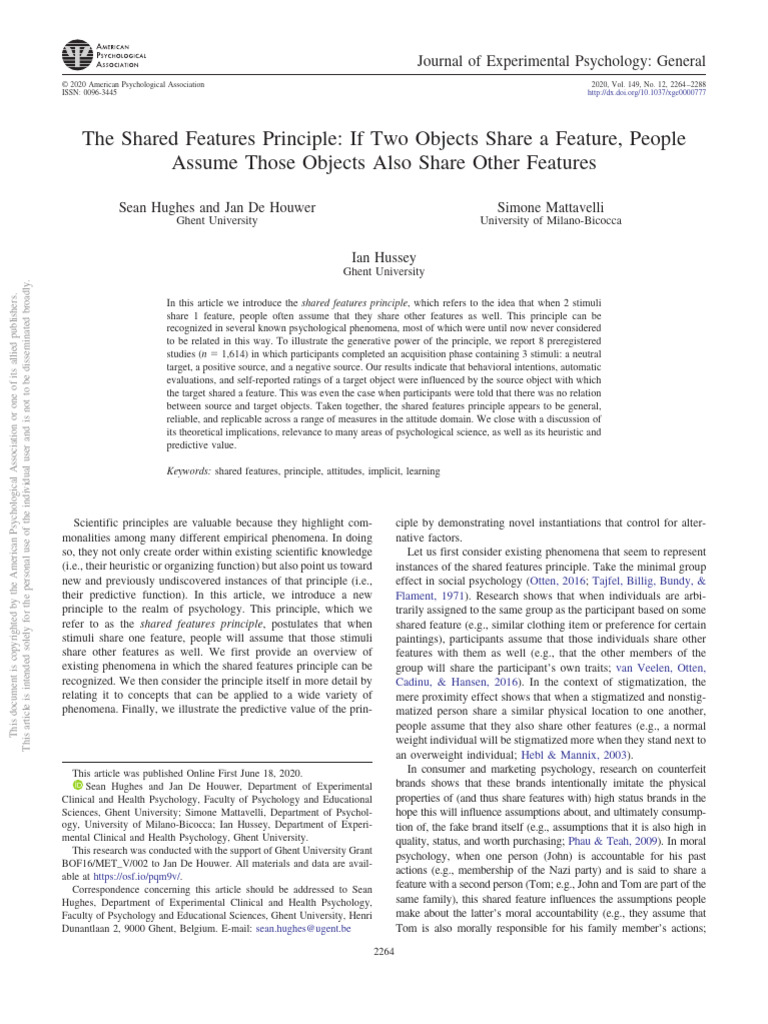 The Shared Features Principle: If Two Objects Share A Feature, People Assume Those Objects Also ...