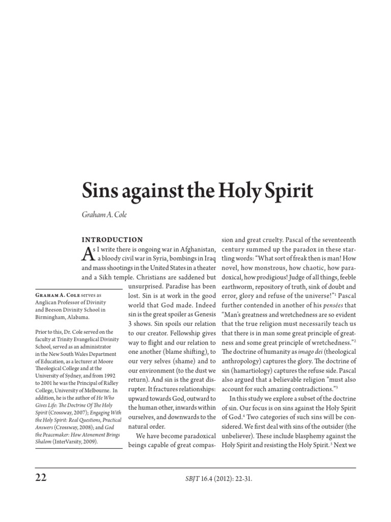 Sin Against The Holy Spirit - Graham A. Cole | PDF | Acts Of The ...