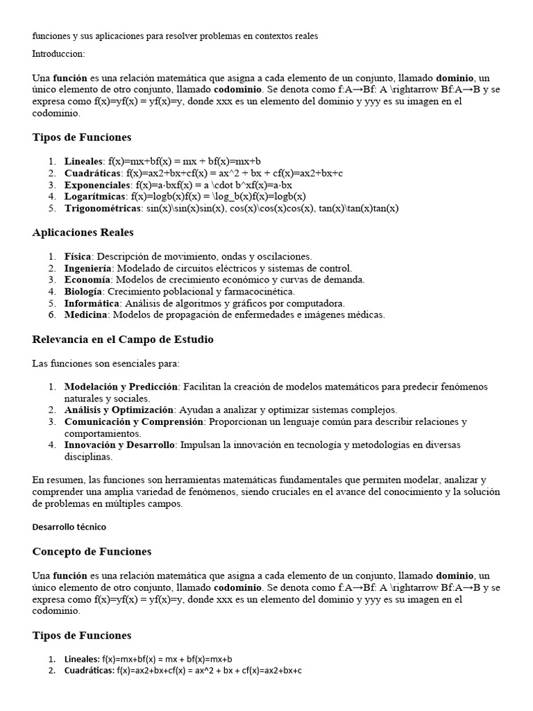 Funciones y Sus Aplicaciones para Resolver Problemas en Contextos Reales | Descargar gratis PDF ...