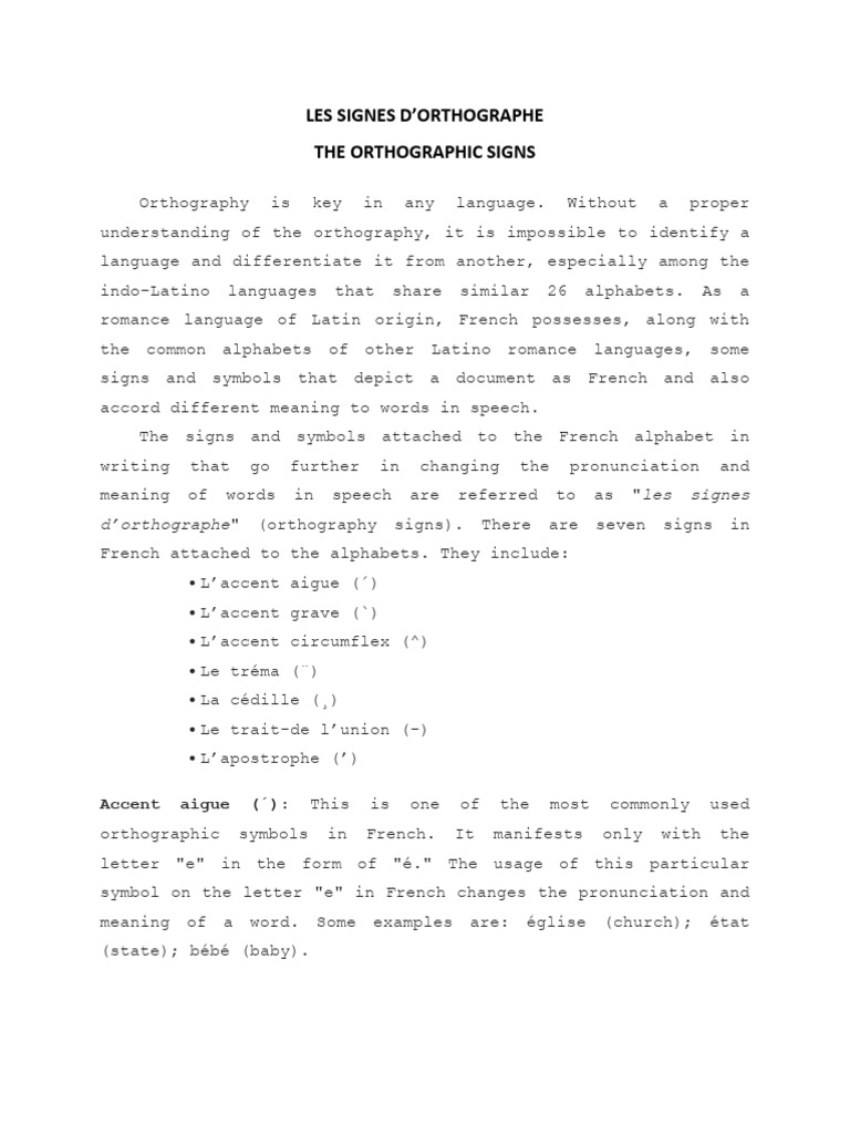 LES SIGNES D'orthographe | Download Free PDF | Orthography | Word