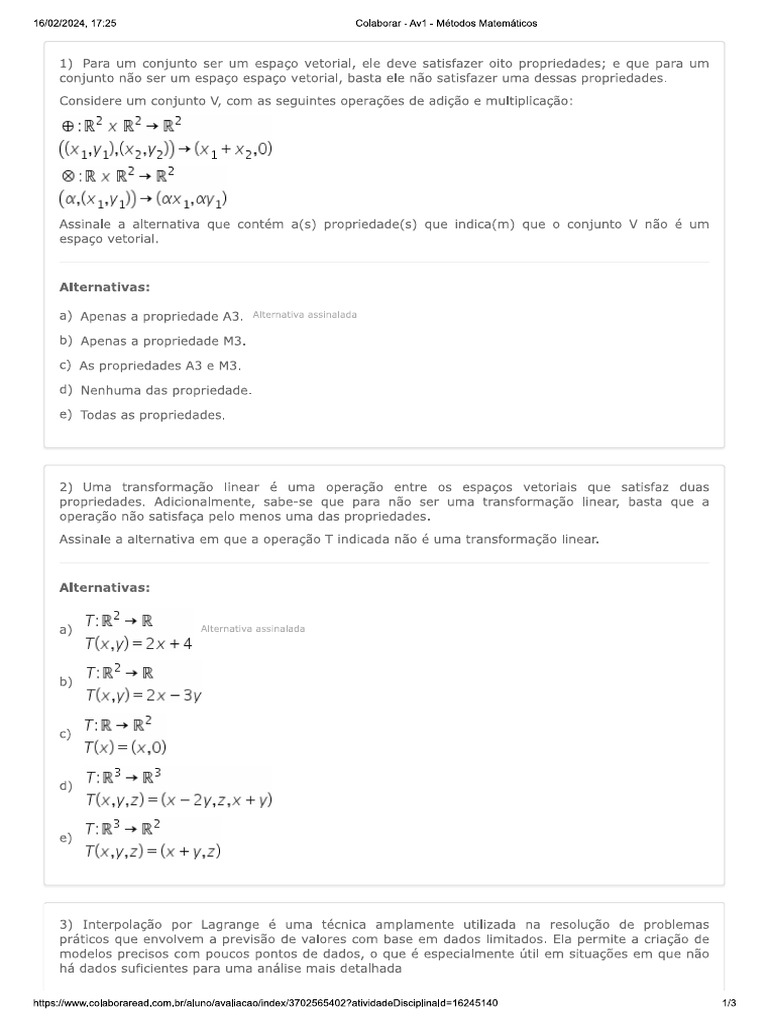 Av1 Métodos Matemáticos (2024) Respostas | PDF