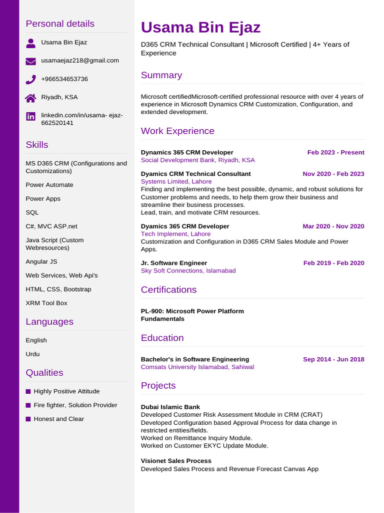 Resume Usama Bin Ejaz | PDF | Customer Relationship Management | Computing