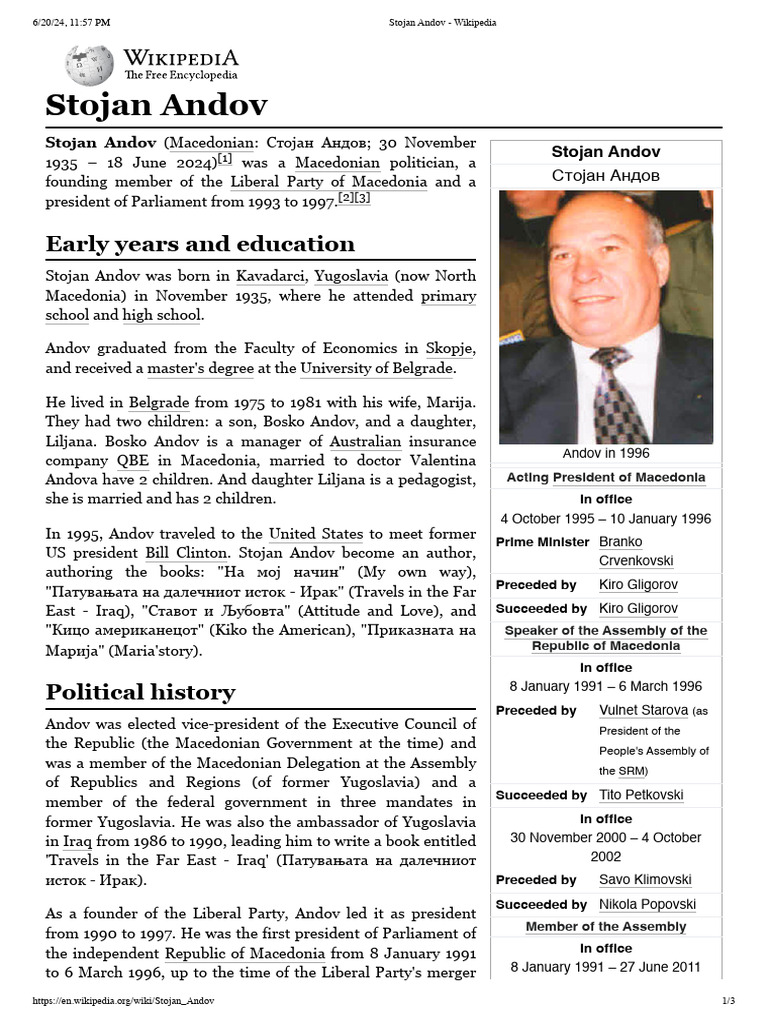 Stojan Andov - Wikipedia | PDF | Government