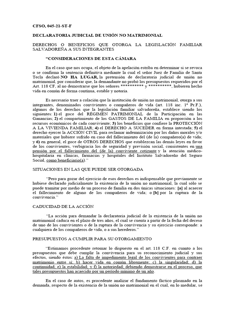 Criterio de DJ de Unión No Matrimonial - CFSO, 045-21-ST-F | PDF | Matrimonio | Sentencia (ley)