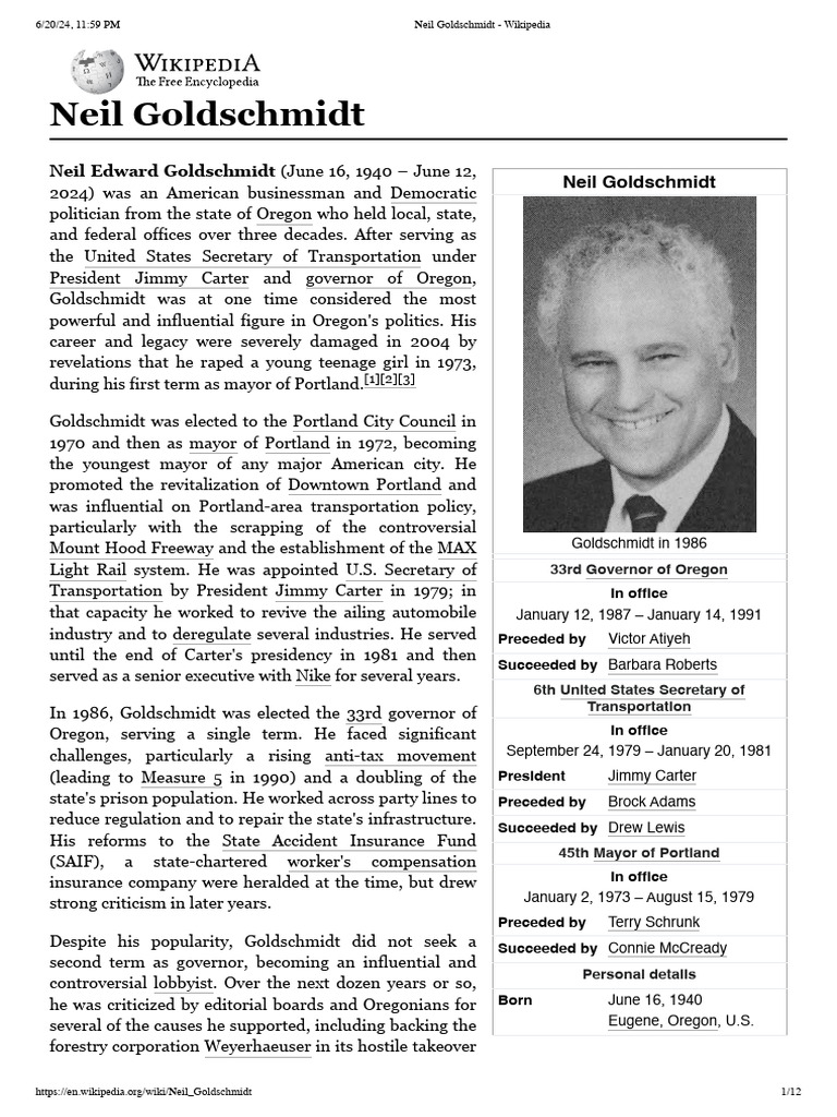 Neil Goldschmidt - Wikipedia | PDF | Oregon
