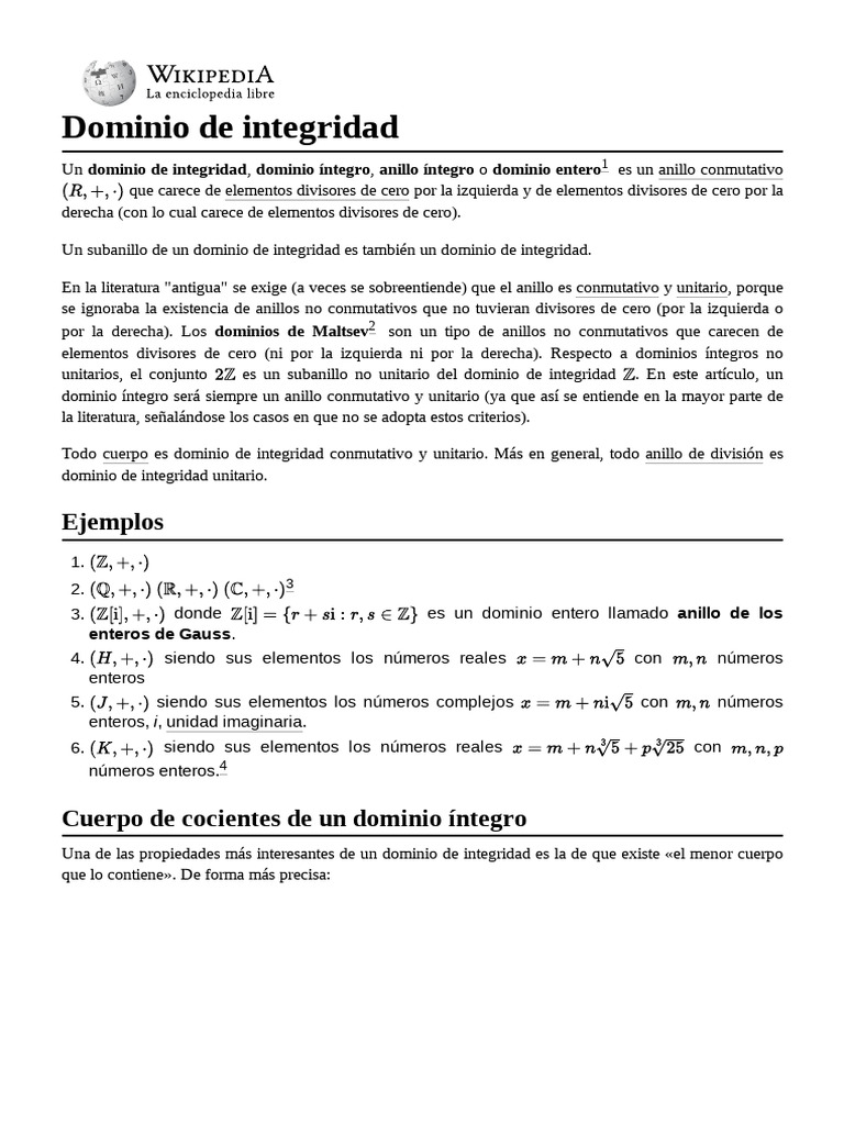 Dominio de Integridad | PDF | Anillo (Matemáticas) | Conceptos matemáticos