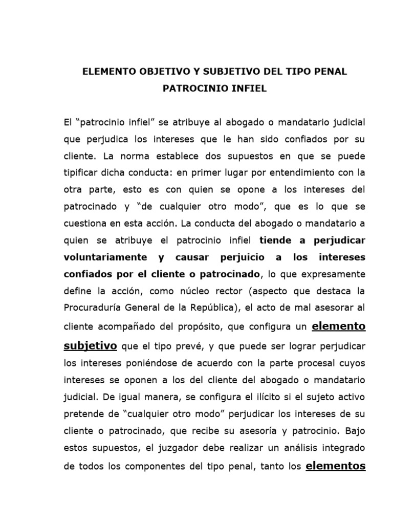Elemento Objetivo y Subjetivo Del Tipo Penal Patrocinio Infiel | PDF ...