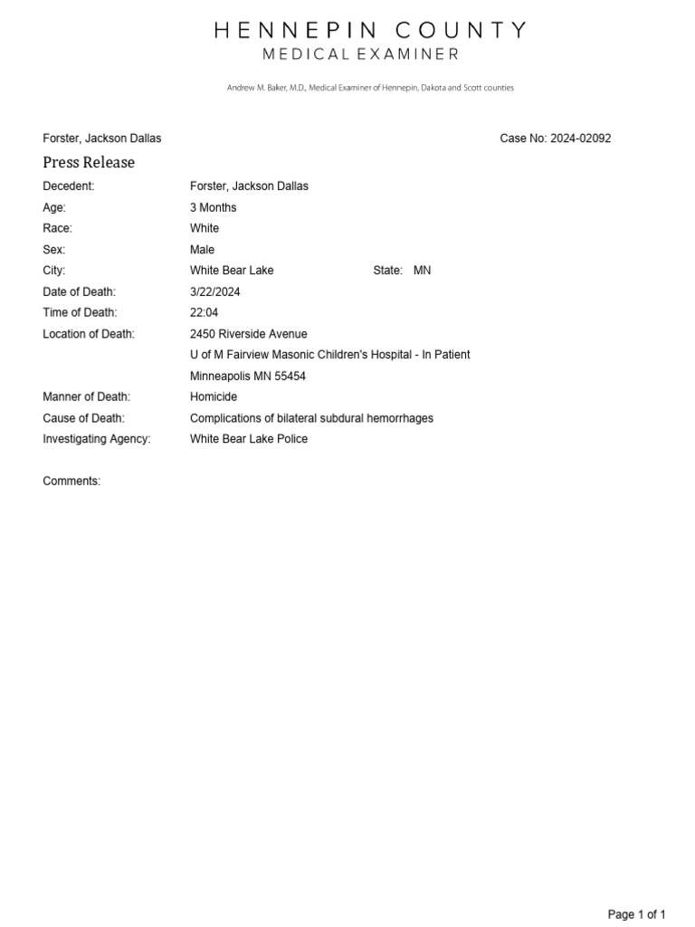 Hennepin County Medical Examiner - Forster, Jackson Dallas | PDF ...
