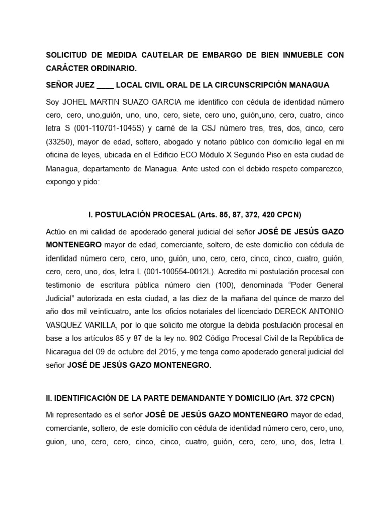 Solicitud de Embargo Preventivo | PDF | Mandato | Justicia