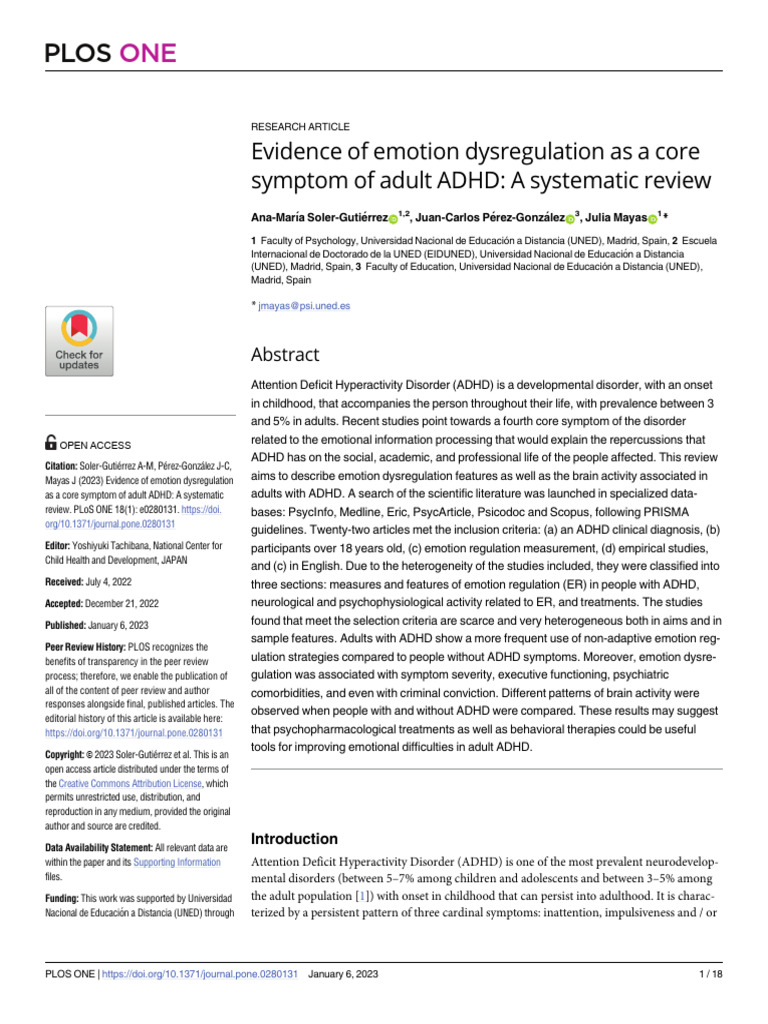 Emotional Dysregulation and Adult ADHD Article | PDF | Attention ...