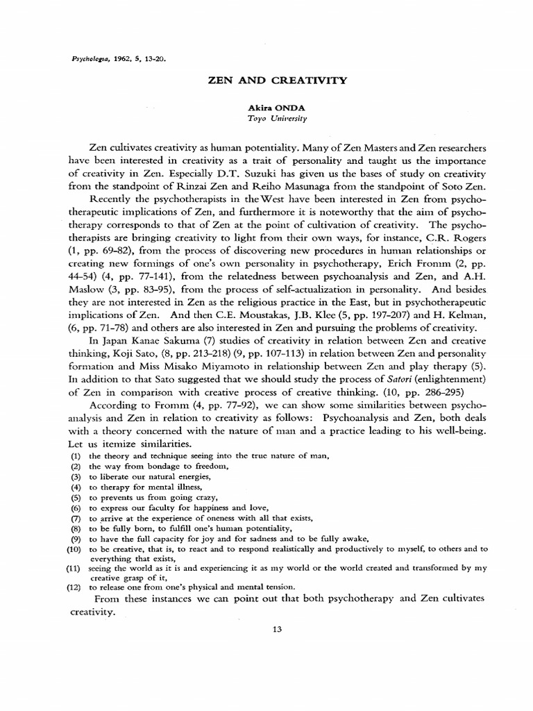 Onda, Akira - 'Zen and Creativity' | PDF | Psychotherapy | Dōgen