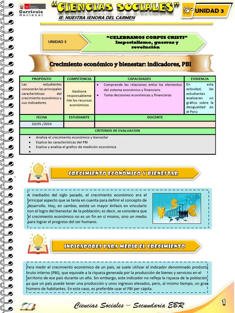 Ficha de Actividad CCSS 4°-Semana Pbi | PDF | Producto Interno Bruto | Economias