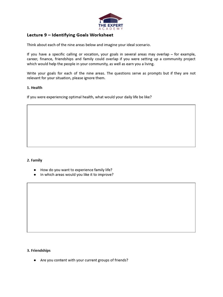 Lecture 9-Identifying Goals Worksheet | PDF | Goal | Organizational ...