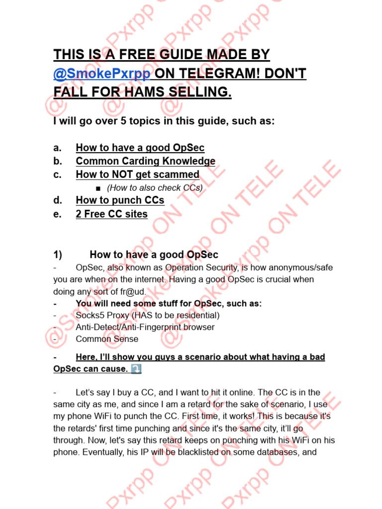 Full Carding Opsec Guide Smokepxrpp Watermark 1 | PDF | Visa Inc. | Credit Card