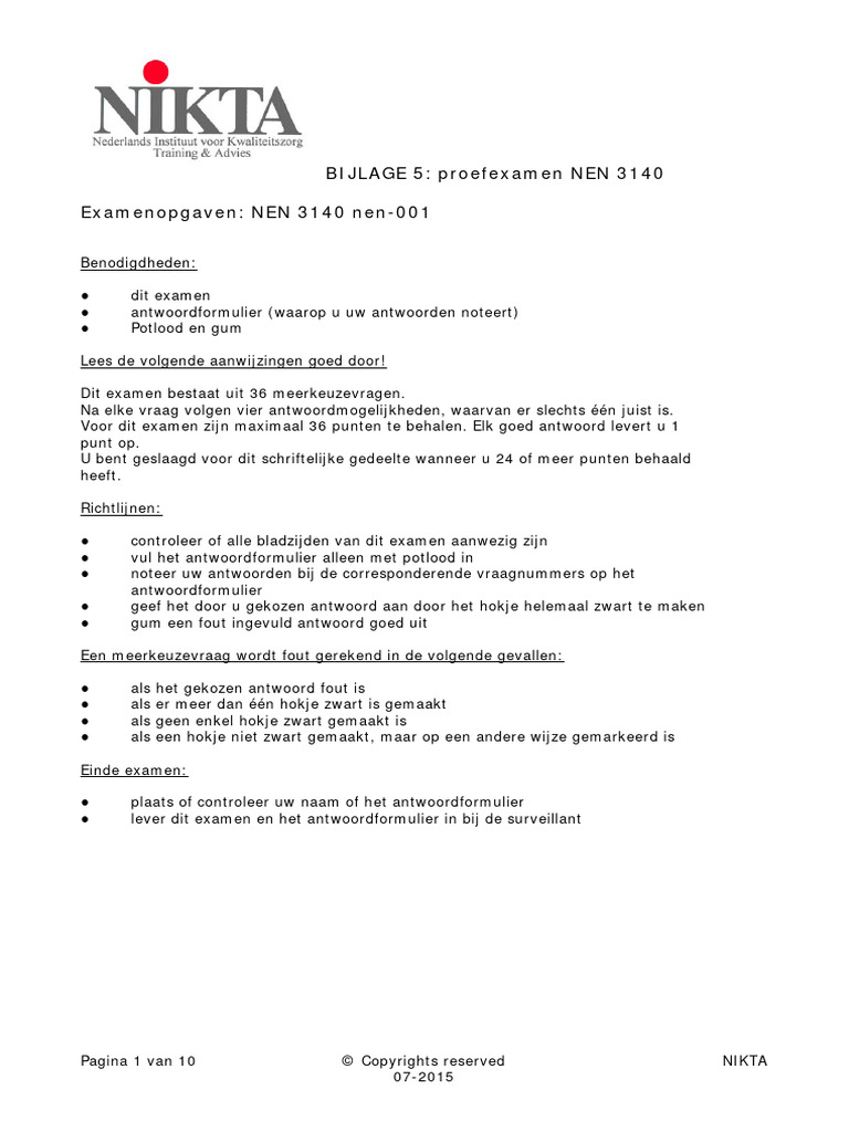 Proefexamen NEN-3140 | PDF