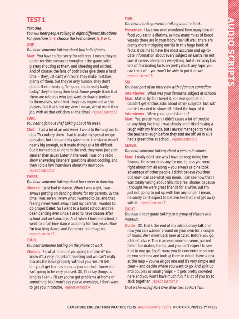 Cambridge English First Practice Tests Audio Scripts | PDF ...