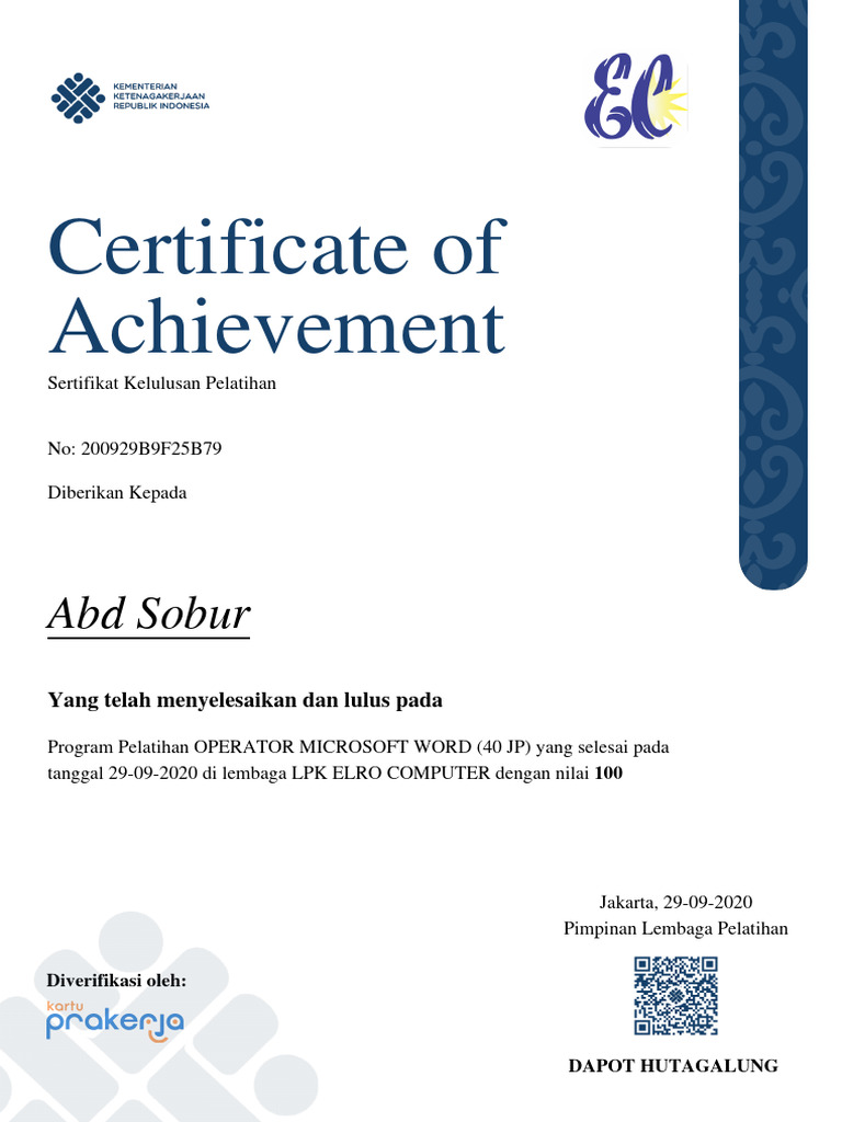 Sertifikat Operator Word LPK 2020 | PDF
