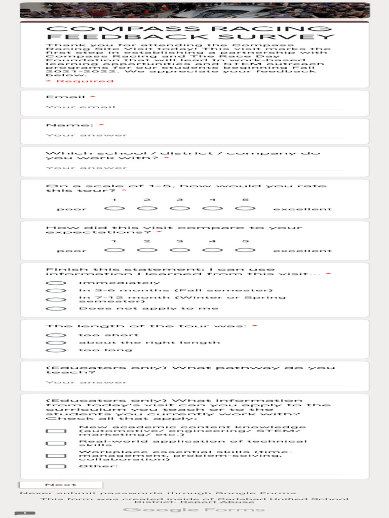 Compass Racing Feedback Survey | PDF