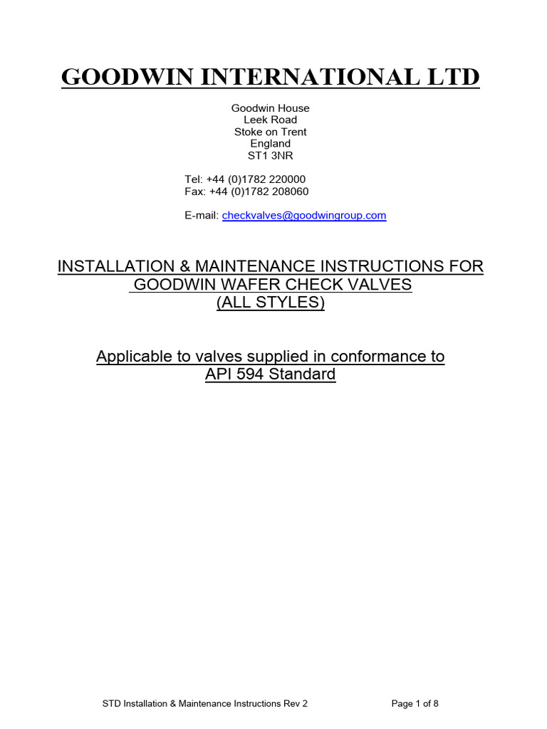 VX Check Goodwin IOM General | PDF | Valve | Pipe (Fluid Conveyance)