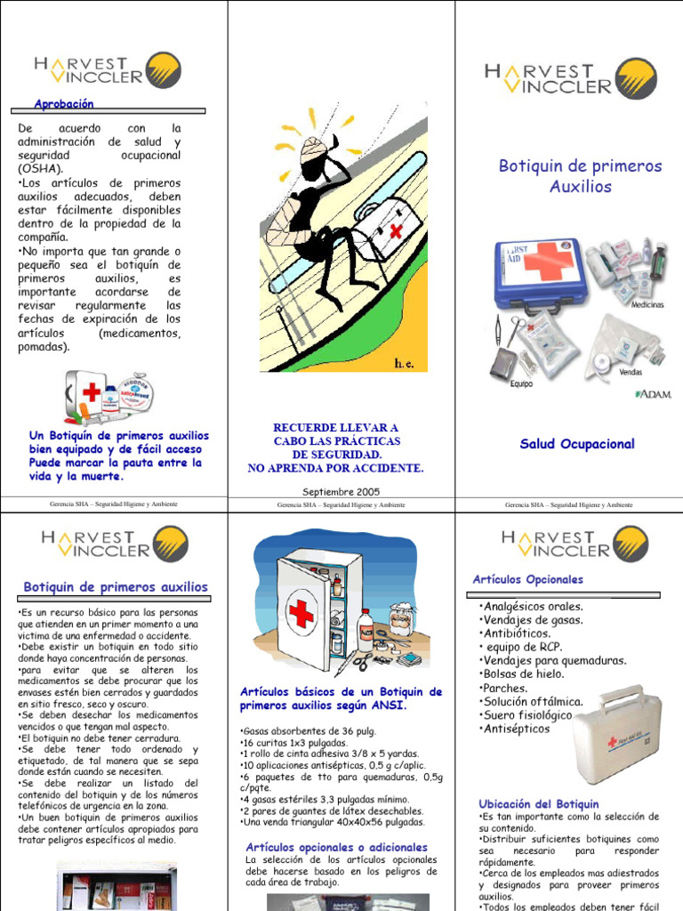 Triptico Botiquin Primeros Auxilios | PDF | Primeros auxilios | Especialidades Medicas