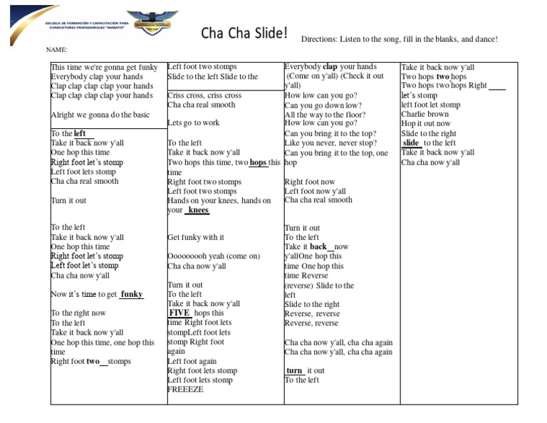 Cha Cha Slide Worksheet | PDF | Partner Dance | Ballroom Dance