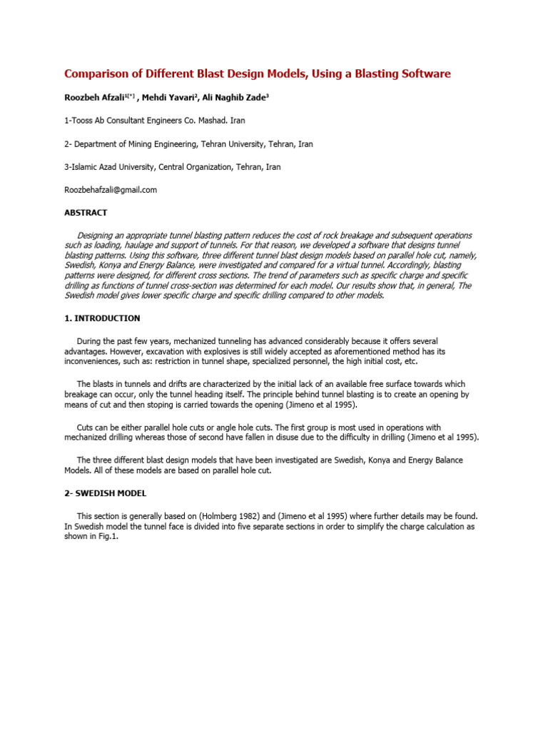 Tunnel Blasting Model Analysis | PDF | Equations | Drilling