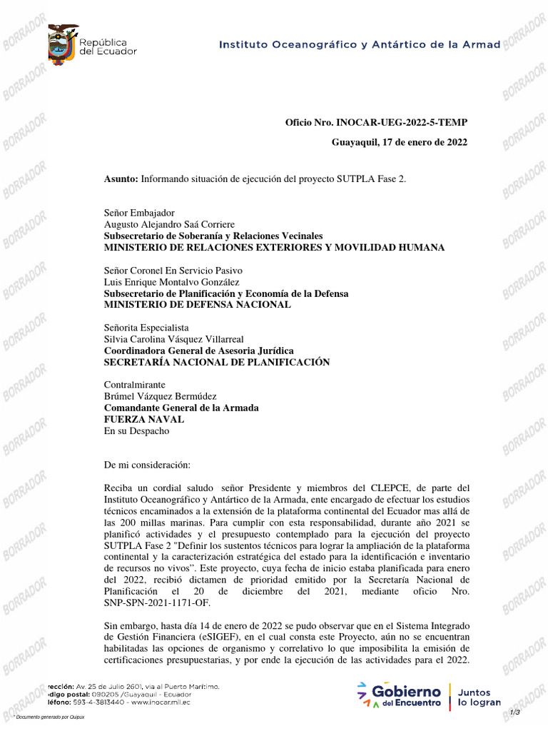 Inocar Ueg 2022 5 Temp | PDF | Ecuador | Ministerio (Departamento de ...